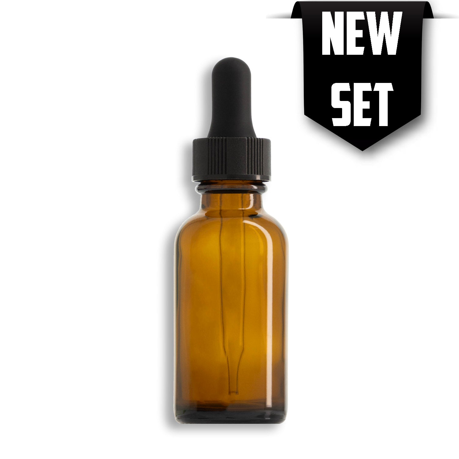 1oz/30mL Amber Boston Round Glass Bottle + Clear Standard Dropper Asse