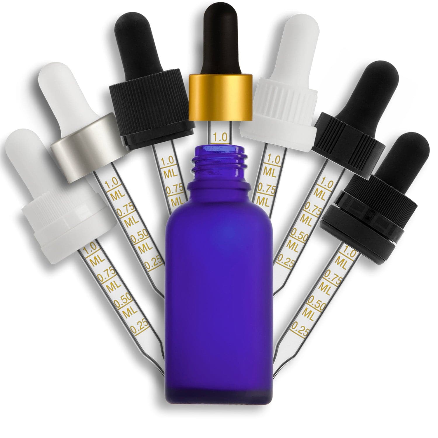 30mL Frosted Blue Euro Round Glass Bottle + Graduated Dropper Assembly